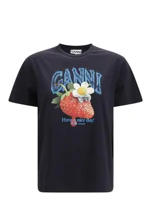 GANNI Strawberry Graphic Cotton T-shirt - Black