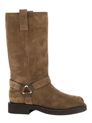 Brunello Cucinelli Suede Boots With Monile Embellishment - Brown