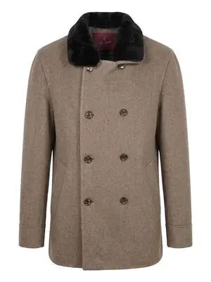 MONTECORE Double Breasted Fur Collar Coat - Multicolor