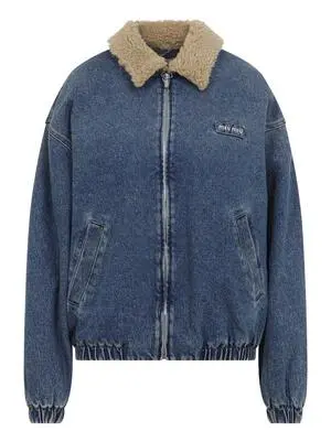 Miu Miu Padded Denim Blouson With Shearling Collar - Blue