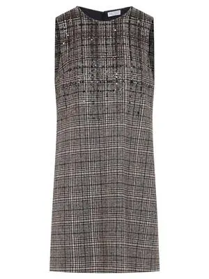 Brunello Cucinelli Brunello Cucinelli Prince Of Wales Check Sequined Mini Dress Brown