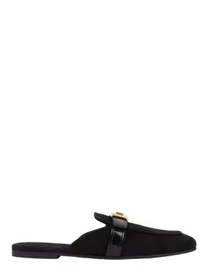 Dolce & Gabbana Suede Mule With Dg Logo Plaque - Black