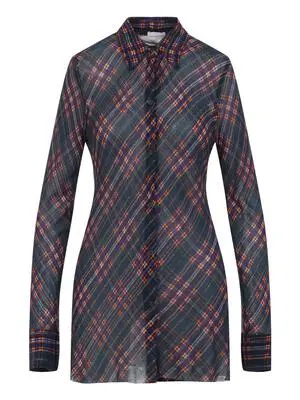 Dries Van Noten Calima Plaid Metallic Yarn Shirt - Blue