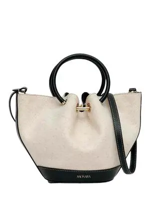 SAONARA BRAND Saonara Mini Capazo Bag In Linen And Leather - Black