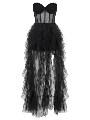 Mac Duggal Strapless Bustier Gown With Ruffled Skirt - Black