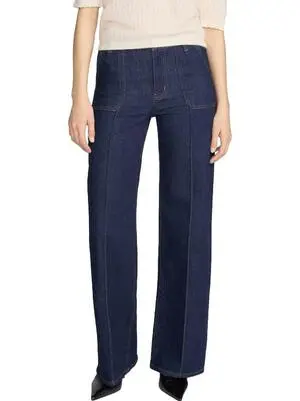 FRAME Le Pixie Slim Palazzo Pintuck Petite Wide Leg Jeans - Rinse