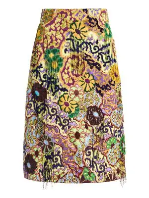 ALEMAIS Embellished Satin Midi Skirt - Multi