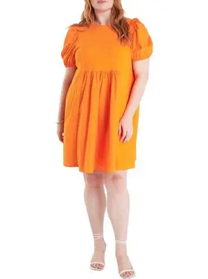 English Factory Mixed Media Babydoll Mini Dress - Orange