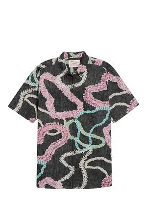 KAHALA Lei Aloha Short Sleeve Cotton Button-down Shirt - Black