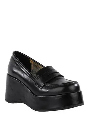 Bc Footwear BC Footwear Ambitious Faux Leather Platform Wedge Loafer Black