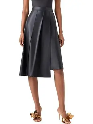 AKRIS Akris Pleated Asymmetrical Lambskin Leather Midi Skirt