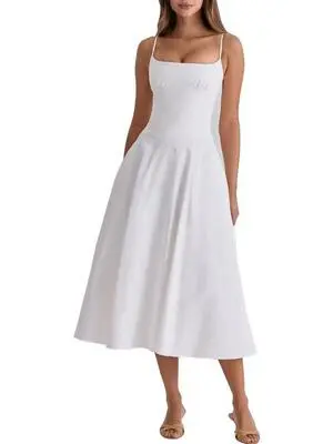 House Of Cb Liora Eyelet Trim Cotton Midi Dress - White