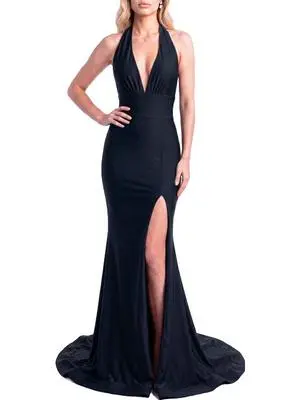 JESSICA ANGEL Open-back Halter Mermaid Gown With Bow Detail - Black