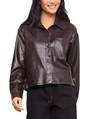 Karen Kane Faux Leather Buttoned Shirt Jacket - Chocolate