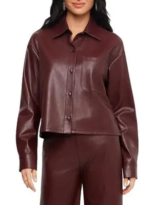 Karen Kane Faux Leather Buttoned Shirt Jacket - Wine