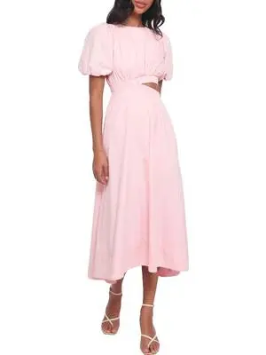 PETAL & PUP Puff Sleeve Cutout Midi Dress - Pink