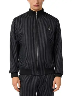 Philipp Plein Classic Track Jacket With Pinstripes And Logo Detail - Black