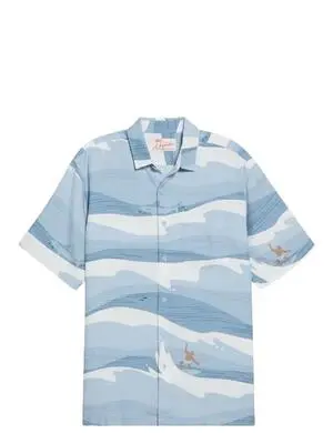 KAHALA Surf Jacquard Short Sleeve Button-up Shirt - Chambray