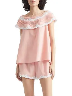 Posse Tabitha Off-the-shoulder Top With Lace Trim - Blossom