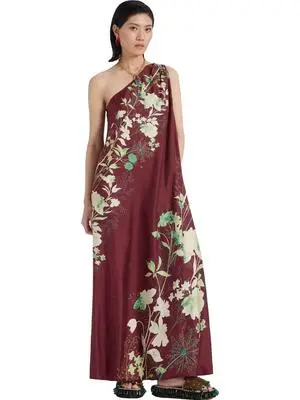 La DoubleJ Woodland Placée Silk Maxi Dress - Burgundy
