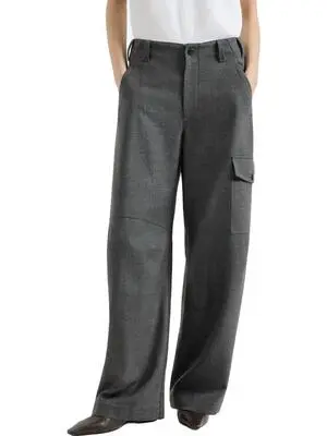 Brunello Cucinelli Virgin Wool Twill Cargo Barrel Trousers With Monili - Dark Grey