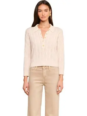 L'Agence Airy Cable Knit Sweater With Heart Buttons - Ivory