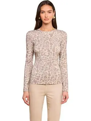 L'Agence Tess Printed Long Sleeve T-shirt - Grey Multi Patch Leopard