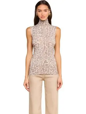 L'Agence L'AGENCE Sleeveless Turtleneck In Grey Leopard Print Grey Multi Patch Leopard