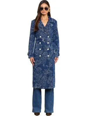 L'Agence Bradley Floral Jacquard Denim Trench Coat - Orlena