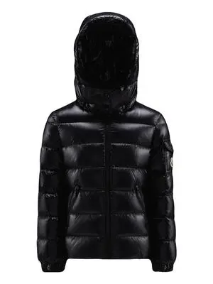 Moncler Logo Patch Hooded Down Jacket - Black
