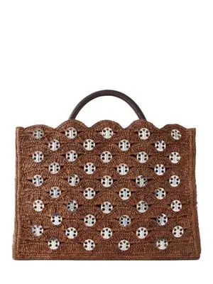 Rabanne 1969 Disc-embellished Raffia Tote Bag - Brown