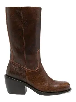 Dries Van Noten Round Toe Block Heel Boots - Brown