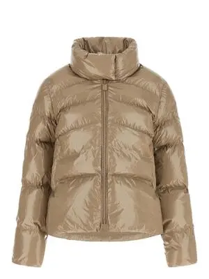 Pinko Long-sleeved Down Jacket With High Neck And Glossy Finish - Beige
