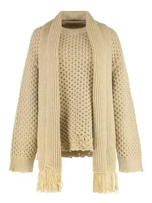 MAISON MARGIELA Distressed Wool-blend Crewneck Sweater With Ribbed Scarf Detail - Beige