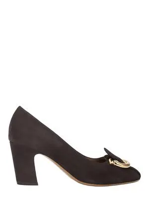 SALVATORE FERRAGAMO FERRAGAMO Gancini Hook Suede Pumps With 7 Cm Square Heel