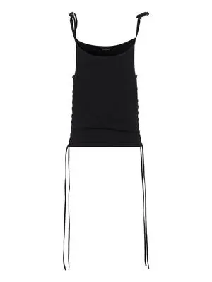 Balenciaga Ribbed Cotton Tank Top With Drawstring Detail - Black