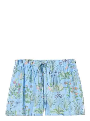Gucci Allover Floral Print Silk Shorts With Piping - Azzurro