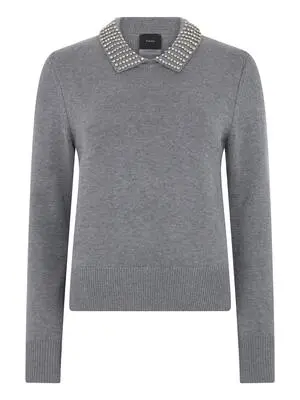 Pinko Polo-collar Wool-blend Sweater With Embellished Trim - Grey