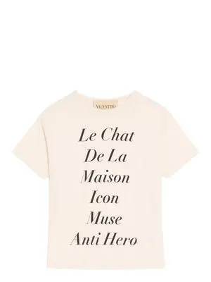 Valentino Garavani Regular Fit Graphic T-shirt With Chest Cat Print - Bianco