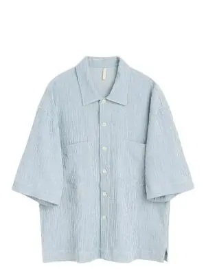 SUNFLOWER Short-sleeve Linen-blend Shirt With Chest Pockets & Mother-of-pearl Buttons - Blu