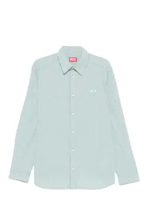 DIESEL® Striped Cotton Shirt With Embroidered Oval D & Button Closure - Verde