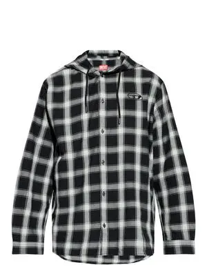 DIESEL® Drawstring Hood Button-front Shirt Jacket With Logo Detail - Nero