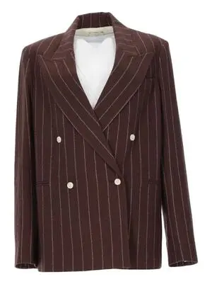 ALYSI Double Breasted Striped Blazer - Brown