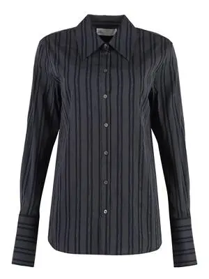 Tory Burch Striped Cotton Button-front Shirt - Grey