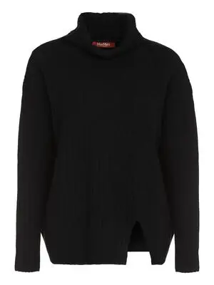 Max Mara Ribbed Wool & Cashmere Turtleneck Sweater With Slit Detail - Black