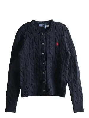 Polo Ralph Lauren Cotton Cable Knit Cardigan With Logo - Blu