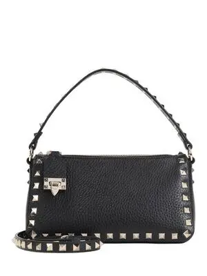 Valentino Garavani Studded Grained Calf Leather Shoulder Handbag - Black