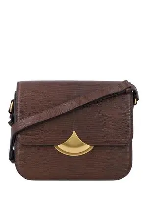 SESSUN Structured Lizard-embossed Mini Box Handbag With Adjustable Strap - Marrone