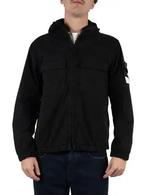 Stone Island Hooded Zip Jacket With Dual Chest Pockets And Elasticated Cuffs - Nero