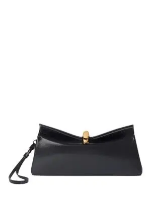 Jacquemus Valérie Leather Mini Clutch Handbag With Gold Tone Clasp - Black